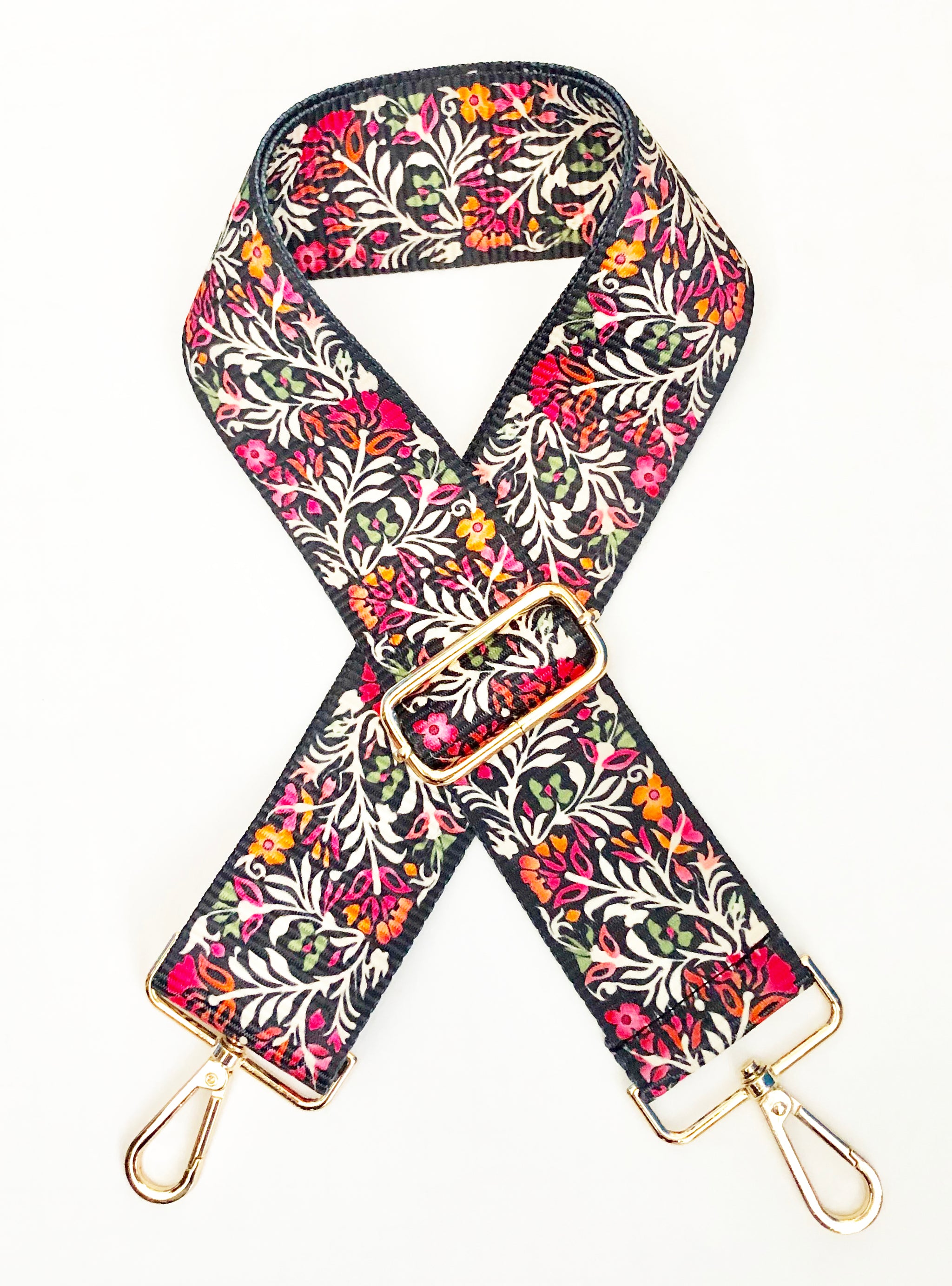 Printed Fabric Shoulder Strap- Black base floral print